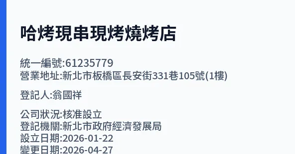 哈烤現串現烤燒烤店的照片-統編 61235779(新北市) 公司登記資料與營業項目詳細圖表