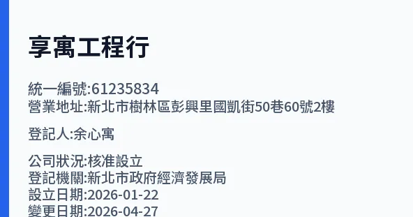享寓工程行的照片-統編 61235834(新北市) 公司登記資料與營業項目詳細圖表