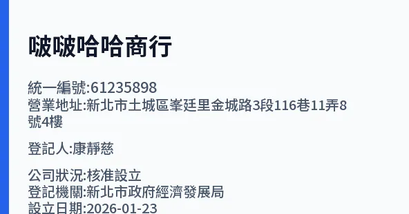 啵啵哈哈商行的照片-統編 61235898(新北市) 公司登記資料與營業項目詳細圖表