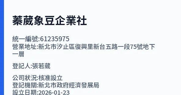蓁葳象豆企業社的照片-統編 61235975(新北市) 公司登記資料與營業項目詳細圖表