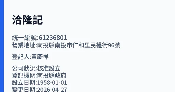 洽隆記的照片-統編 61236801(南投縣) 公司登記資料與營業項目詳細圖表