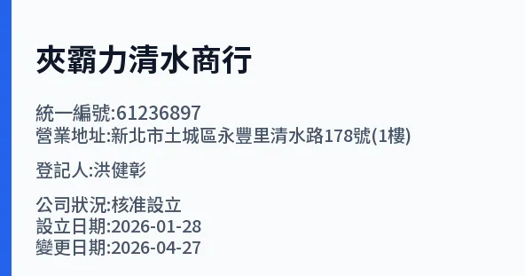 夾霸力清水商行的照片-統編 61236897(新北市) 公司登記資料與營業項目詳細圖表