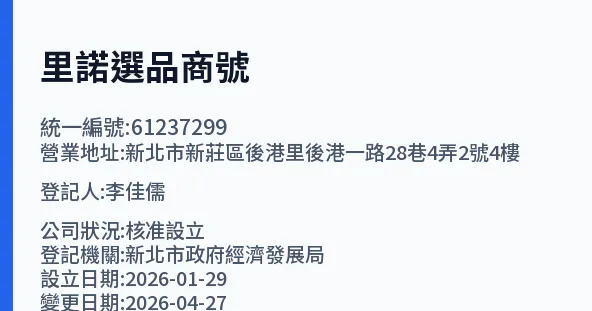 里諾選品商號的照片-統編 61237299(新北市) 公司登記資料與營業項目詳細圖表