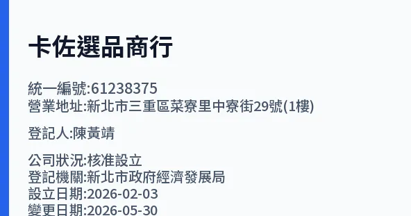 卡佐選品商行的照片-統編 61238375(新北市) 公司登記資料與營業項目詳細圖表
