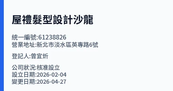 屋禮髮型設計沙龍的照片-統編 61238826(新北市) 公司登記資料與營業項目詳細圖表
