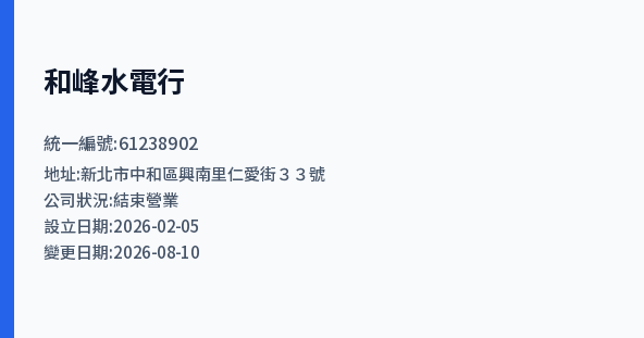 和峰水電行的照片-統編 61238902 公司登記資料與營業項目詳細圖表