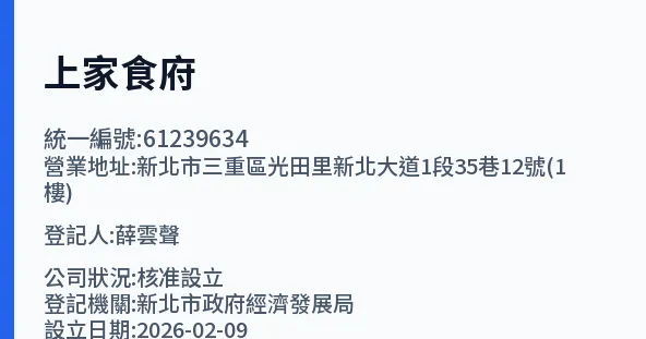 上家食府的照片-統編 61239634(新北市) 公司登記資料與營業項目詳細圖表