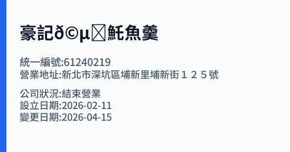 豪記𩵚魠魚羹的照片-統編 61240219(新北市) 公司登記資料與營業項目詳細圖表