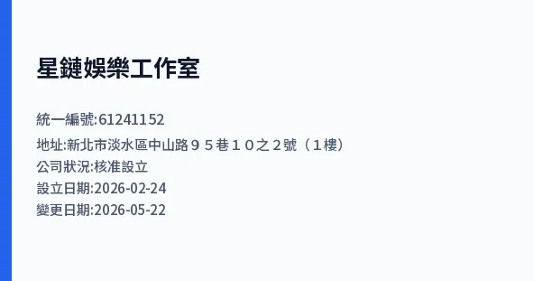 星鏈娛樂工作室的照片-統編 61241152(新北市) 公司登記資料與營業項目詳細圖表