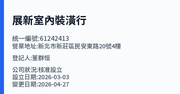 展新室內裝潢行的照片-統編 61242413(新北市) 公司登記資料與營業項目詳細圖表