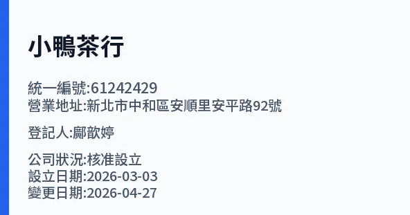 小鴨茶行的照片-統編 61242429(新北市) 公司登記資料與營業項目詳細圖表