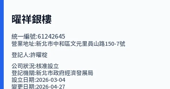 曜祥銀樓的照片-統編 61242645(新北市) 公司登記資料與營業項目詳細圖表