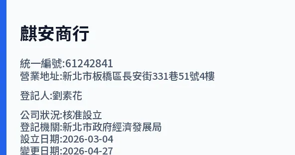 麒安商行的照片-統編 61242841(新北市) 公司登記資料與營業項目詳細圖表