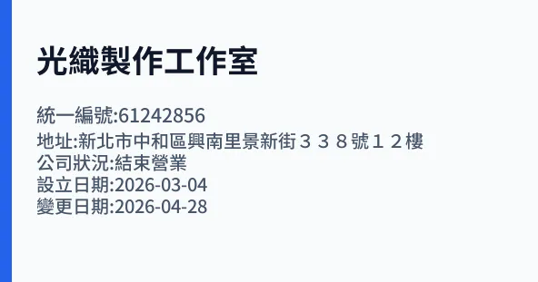 光織製作工作室的照片-統編 61242856(新北市) 公司登記資料與營業項目詳細圖表