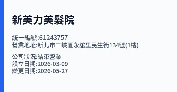 新美力美髮院的照片-統編 61243757 公司登記資料與營業項目詳細圖表