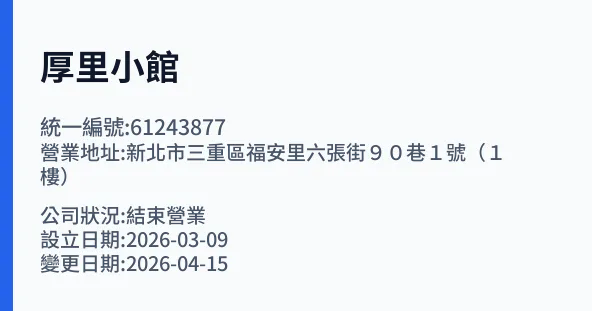 厚里小館的照片-統編 61243877(新北市) 公司登記資料與營業項目詳細圖表