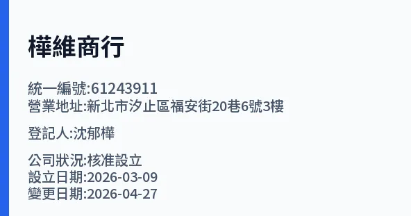 樺維商行的照片-統編 61243911(新北市) 公司登記資料與營業項目詳細圖表