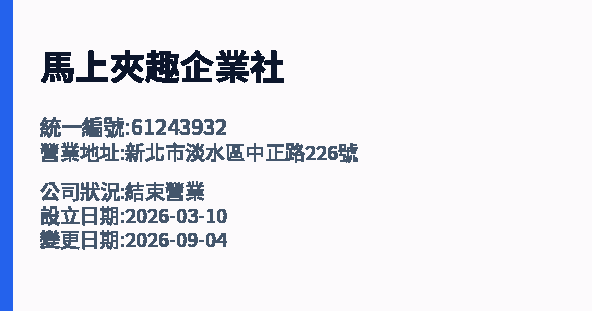馬上夾趣企業社的照片-統編 61243932 公司登記資料與營業項目詳細圖表