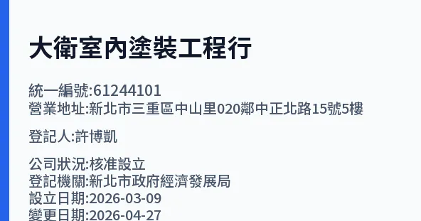 大衛室內塗裝工程行的照片-統編 61244101(新北市) 公司登記資料與營業項目詳細圖表