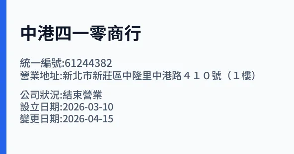 中港四一零商行的照片-統編 61244382(新北市) 公司登記資料與營業項目詳細圖表