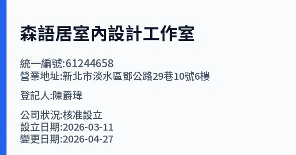 森語居室內設計工作室的照片-統編 61244658(新北市) 公司登記資料與營業項目詳細圖表