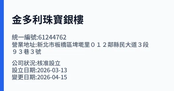 金多利珠寶銀樓的照片-統編 61244762(新北市) 公司登記資料與營業項目詳細圖表