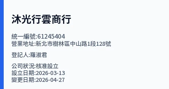 沐光行雲商行的照片-統編 61245404(新北市) 公司登記資料與營業項目詳細圖表