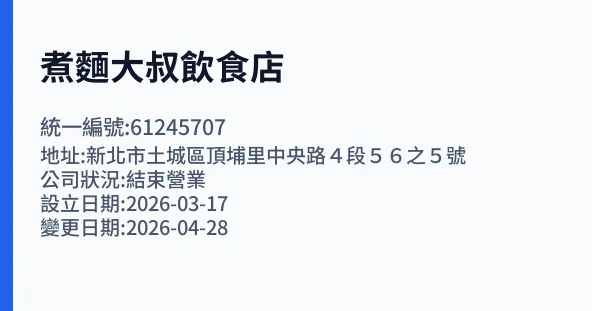 煮麵大叔飲食店的照片-統編 61245707(新北市) 公司登記資料與營業項目詳細圖表