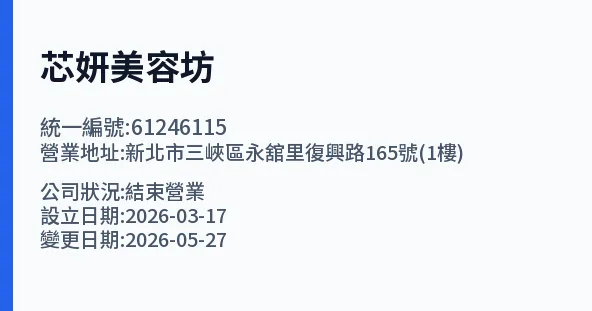 芯妍美容坊的照片-統編 61246115 公司登記資料與營業項目詳細圖表