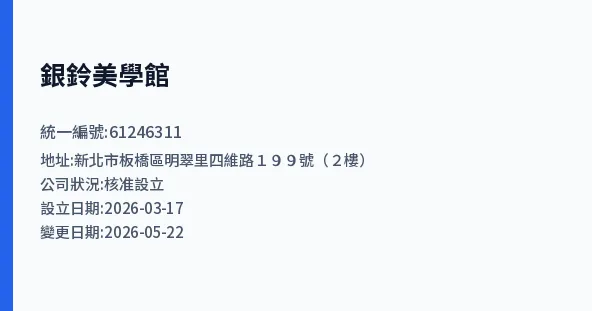 銀鈴美學館的照片-統編 61246311(新北市) 公司登記資料與營業項目詳細圖表
