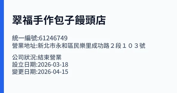 翠福手作包子饅頭店的照片-統編 61246749(新北市) 公司登記資料與營業項目詳細圖表