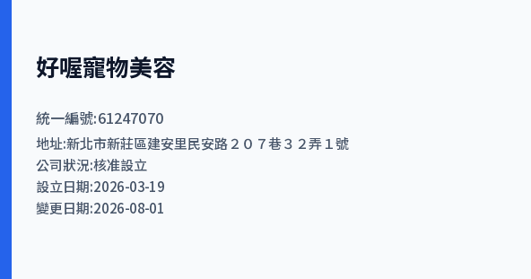 好喔寵物美容的照片-統編 61247070 公司登記資料與營業項目詳細圖表