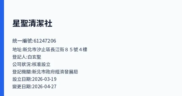 星聖清潔社的照片-統編 61247206(新北市) 公司登記資料與營業項目詳細圖表