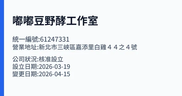 嘟嘟豆野酵工作室的照片-統編 61247331(新北市) 公司登記資料與營業項目詳細圖表