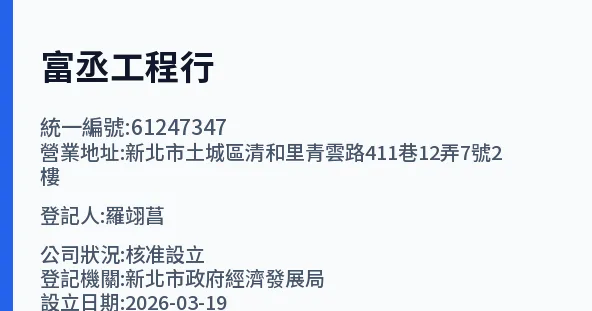 富丞工程行的照片-統編 61247347(新北市) 公司登記資料與營業項目詳細圖表