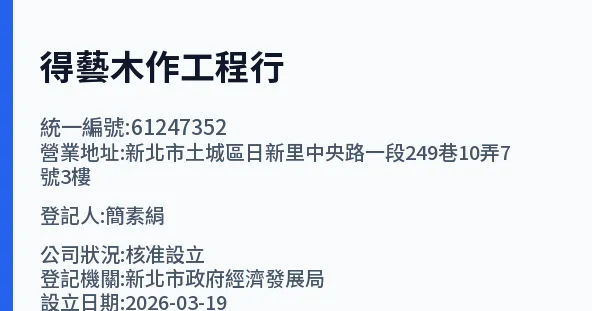 得藝木作工程行的照片-統編 61247352(新北市) 公司登記資料與營業項目詳細圖表