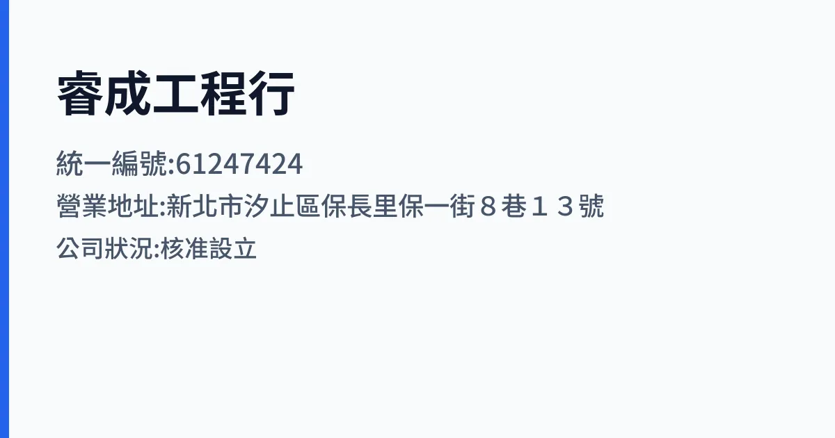 睿成工程行 - 統編 61247424(新北市) 公司登記資料與營業項目詳細圖表