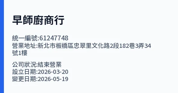 早師廚商行的照片-統編 61247748(新北市) 公司登記資料與營業項目詳細圖表