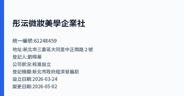 彤沄微妝美學企業社的照片-統編 61248459(新北市) 公司登記資料與營業項目詳細圖表