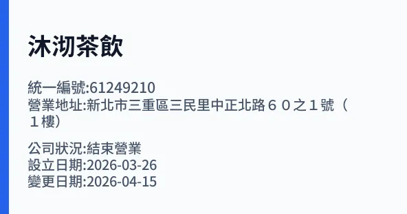 沐沏茶飲的照片-統編 61249210(新北市) 公司登記資料與營業項目詳細圖表