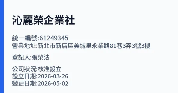 沁麗榮企業社的照片-統編 61249345(新北市) 公司登記資料與營業項目詳細圖表