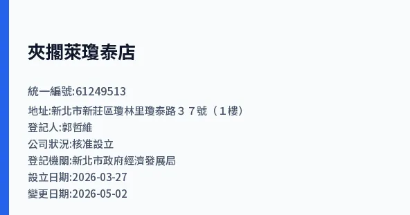 夾擱萊瓊泰店的照片-統編 61249513(新北市) 公司登記資料與營業項目詳細圖表