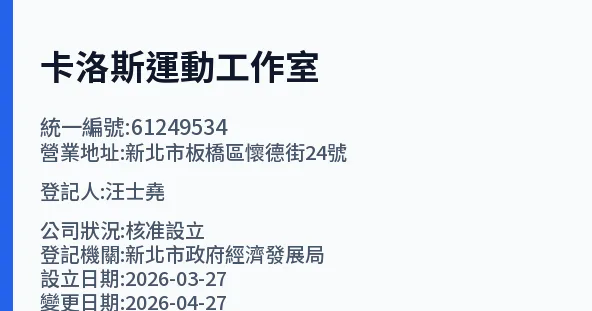 卡洛斯運動工作室的照片-統編 61249534(新北市) 公司登記資料與營業項目詳細圖表