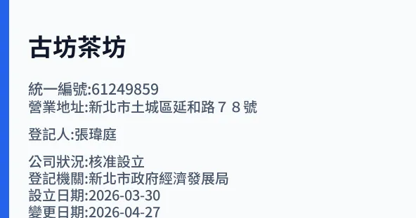 古坊茶坊的照片-統編 61249859(新北市) 公司登記資料與營業項目詳細圖表