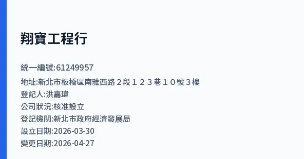 翔寶工程行的照片-統編 61249957(新北市) 公司登記資料與營業項目詳細圖表