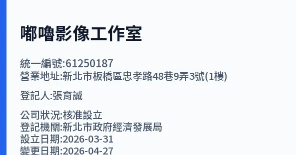 嘟嚕影像工作室的照片-統編 61250187(新北市) 公司登記資料與營業項目詳細圖表