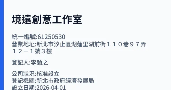 境遠創意工作室的照片-統編 61250530(新北市) 公司登記資料與營業項目詳細圖表