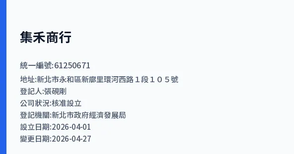 集禾商行的照片-統編 61250671(新北市) 公司登記資料與營業項目詳細圖表
