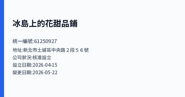 冰島上的花甜品鋪的照片-統編 61250927(新北市) 公司登記資料與營業項目詳細圖表
