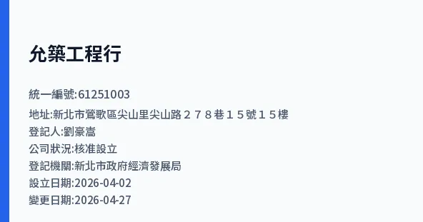 允築工程行的照片-統編 61251003(新北市) 公司登記資料與營業項目詳細圖表